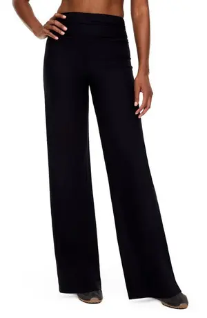 Spanx Ruched High Waist Wide Leg Pants - Very Black