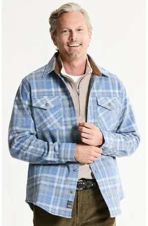 JACHS Knit Flannel Button-up Shirt Blue