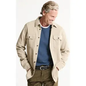 JACHS Stretch Twill Utility Overshirt - Beige