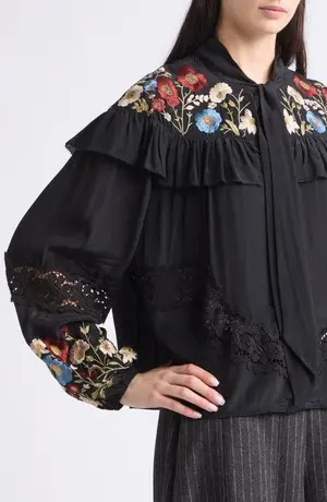 Sea Ruwa Embroidered Tie Neck Top
