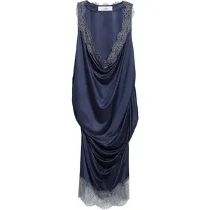 PILLINGS BY RYOTA MURAKAMI Lace Trim Charmeuse Slipdress - Navy