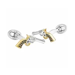 JAN LESLIE Pistol 24k Vermeil & Black Diamond Handle Sterling Cufflinks