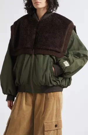 Sea Marta Genuine Shearling Combo Bomber Jacket