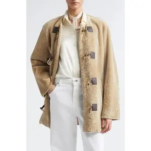 Eleventy Collarless Genuine Shearling Coat - Sand
