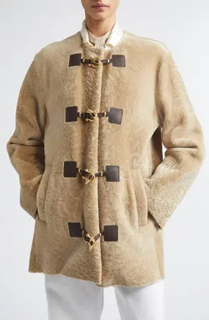 Eleventy Collarless Genuine Shearling Coat