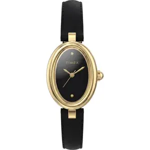 Timex® Cavatina Luxe Leather Strap Watch - Black
