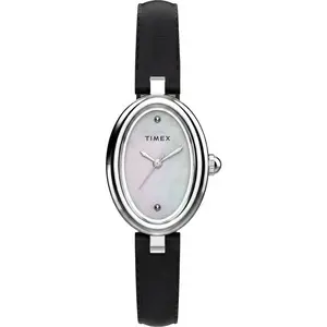 Timex® Cavatina Luxe Leather Strap Watch - Black/silver