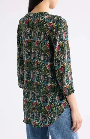 APNY Mandarin Collar Printed 3/4 Sleeve Shirt