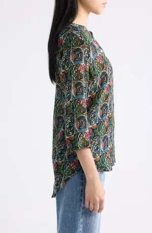 APNY Mandarin Collar Printed 3/4 Sleeve Shirt