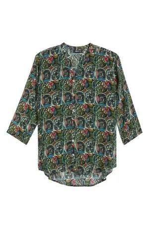 APNY Mandarin Collar Printed 3/4 Sleeve Shirt
