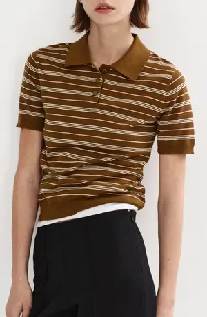Mango Stripe Polo Sweater Caramel