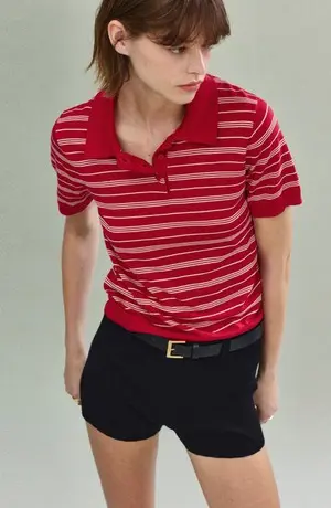 Mango Stripe Polo Sweater - Red