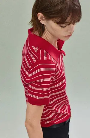 Mango Stripe Polo Sweater - Red