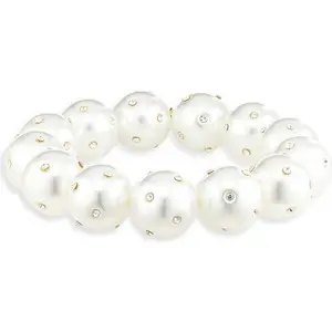KENNETH JAY LANE Faux & Crystal Dot Stretch Bracelet - Pearl