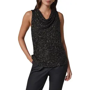 Donna Karan New York Sequin Sleeveless Cowl Neck Top - Black