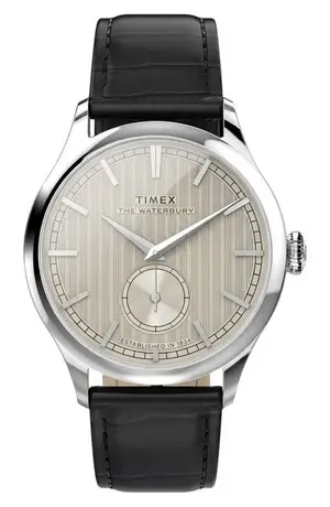 Timex® Waterbury Classic Leather Strap Watch - Black