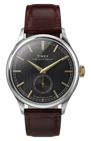 Timex® Waterbury Classic Leather Strap Watch - Brown