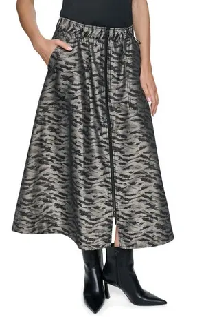 Dkny Front Zip Jacquard Midi Skirt - Putty
