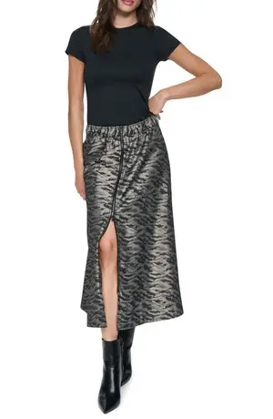 Dkny Front Zip Jacquard Midi Skirt