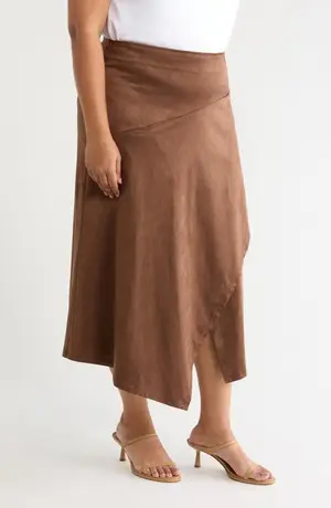 CITY BLUES Faux Leather Asymmetrical Midi Skirt