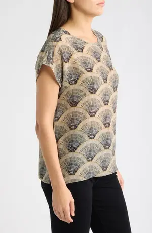 APNY Print Cap Sleeve Shell - Gilded Charcoal