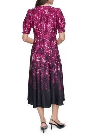 Dkny Abstract Print Puff Sleeve A-line Dress