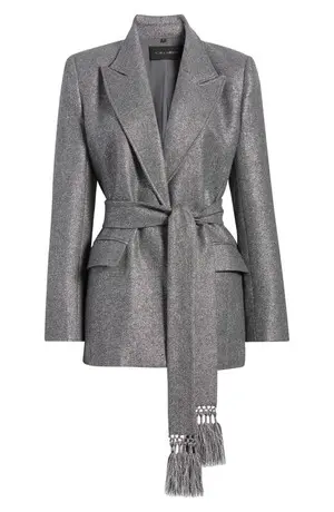 Kobi Halperin Trinity Metallic Tie Waist Wool Blend Jacket - Grey