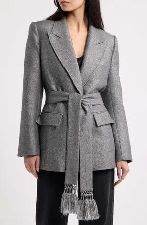 KOBI HALPERIN Kobi Halperin Trinity Metallic Tie Waist Wool Blend Blazer