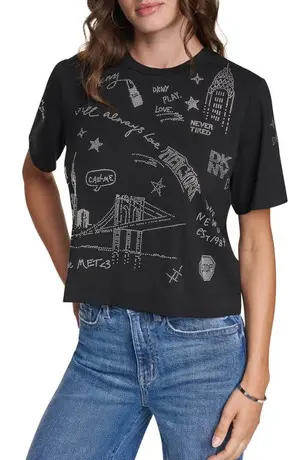Dkny Rhinestone Logo T-shirt Black