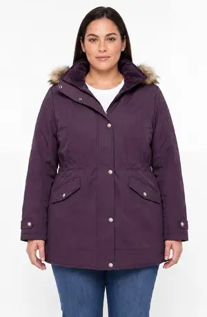 Gallery Faux Fur Trim Hooded Parka - Blackberry