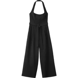 Mango Pleated Halter Jumpsuit - Black