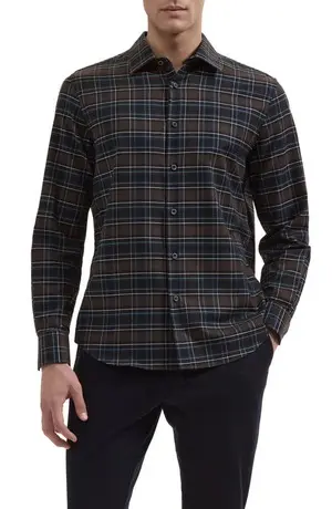 Bugatchi Julian Shaped Cotton And Cashmere Shirt - Chocolate