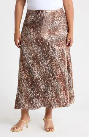 CITY BLUES Savoy Printed Bias Maxi Skirt - Brown Multi
