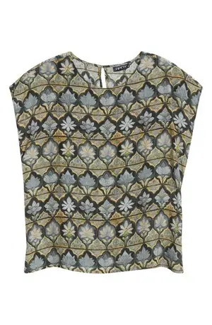APNY Print Cap Sleeve Shell - Sage/peweter Multi