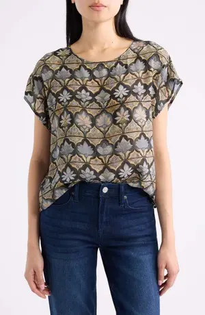 APNY Print Cap Sleeve Shell - Sage/peweter Multi