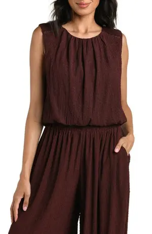 La Blanca Puckered Up Sleeveless Cover-up Top Java