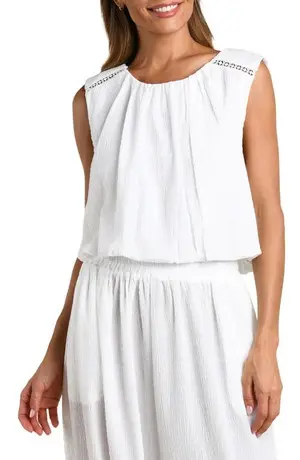 La Blanca Puckered Up Sleeveless Cover-up Top - White