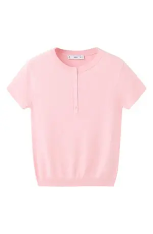 Mango Fine Knit Henley Sweater - Pink