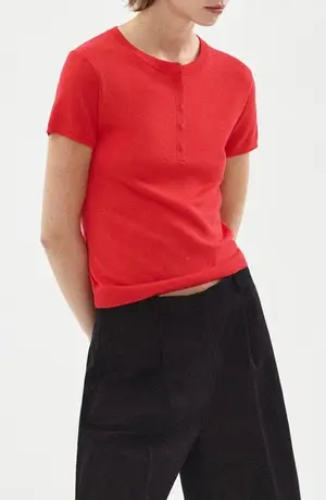 Mango Fine Knit Henley Sweater - Red