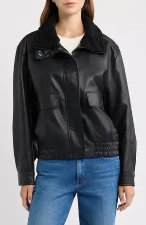 Sam Edelman Faux Leather Stand Collar Bomber Jacket