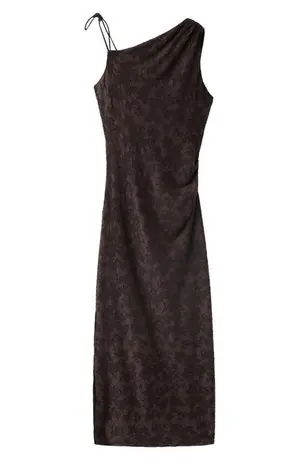 Mango Asymmetrical Neck Floral Sheath Maxi Dress - Brown