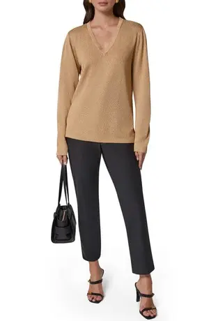 Donna Karan New York Metallic V-neck Ribbed Sweater