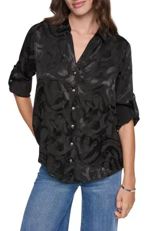 Dkny Roll Tab Sleeve Woven Shirt Black