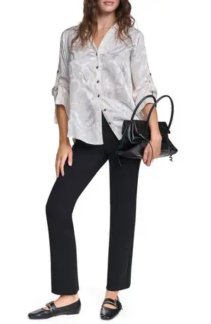 Dkny Roll Tab Sleeve Woven Shirt - Ivory