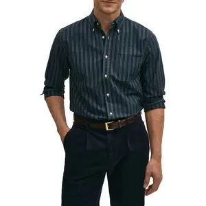 Brooks Brothers Friday Stripe Cotton Oxford Cloth Button-down Shirt - Navystp