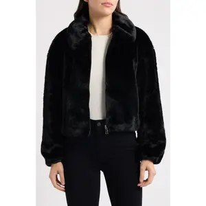 CECE DUPRAZ Zip Front Faux Fur Jacket - Black