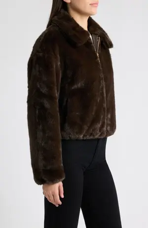 CECE DUPRAZ Zip Front Faux Fur Jacket - Chocolate