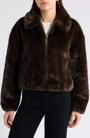 CECE DUPRAZ Zip Front Faux Fur Jacket - Chocolate