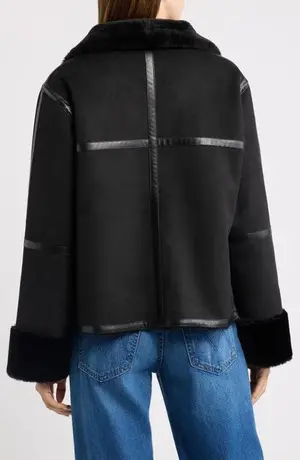 Sam Edelman Faux Fur Trim Oversized Faux Suede Jacket