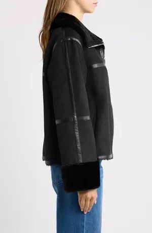 Sam Edelman Faux Fur Trim Oversized Faux Suede Jacket